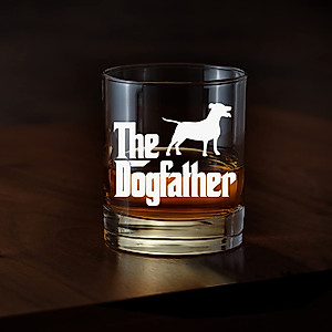 AGMdesign, The Dog Father Whiskey Glasses Gifts for Dog Owner, Dog Lover, Dog Dad, Dog Mom, Boyfriend, Husband, 11 oz Whiskey Bourbon Lowball Glass