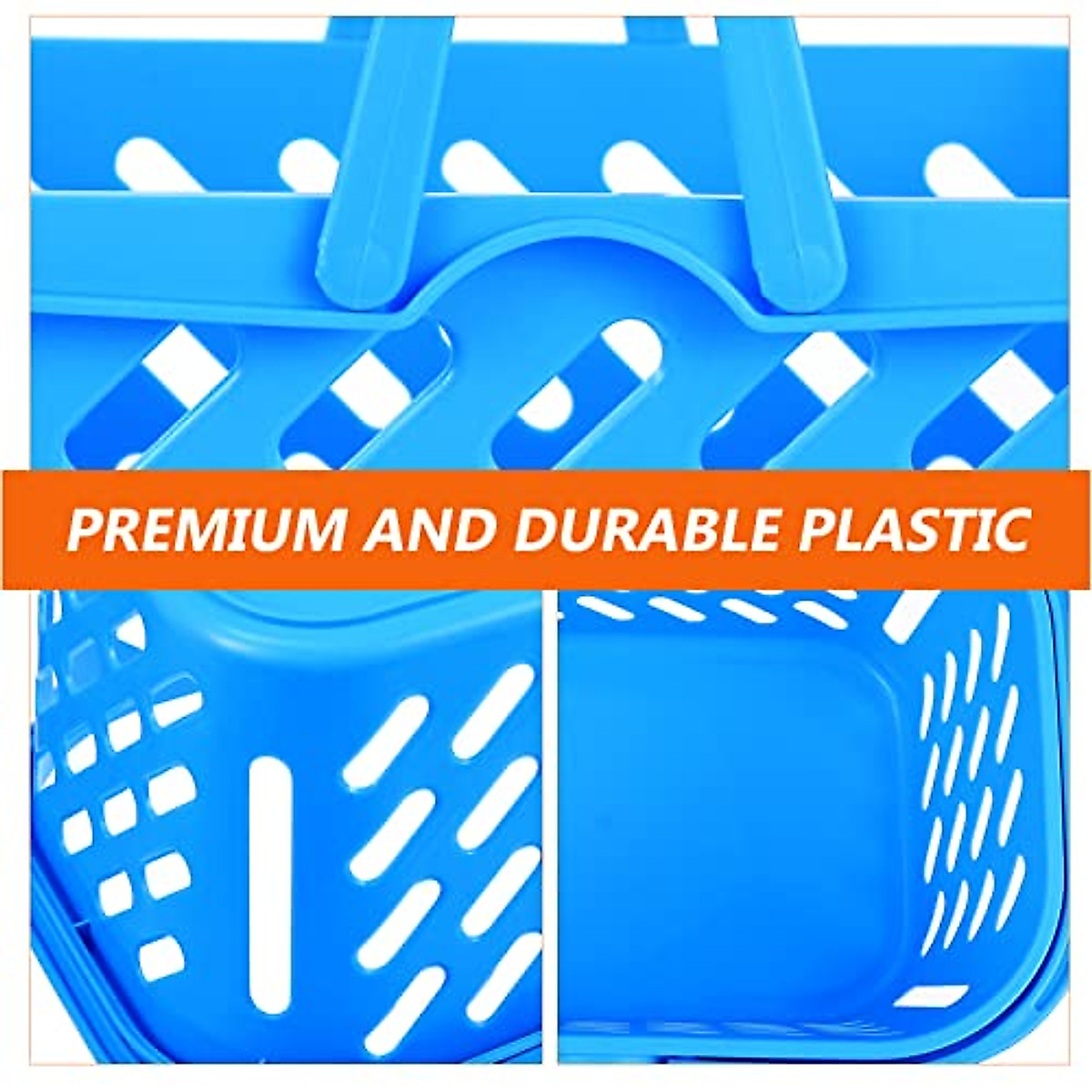 Alipis Play Grocery Basket Mini Shopping Basket Plastic Grocery Basket with Handle, Toys Storage Organizer Kitchen Storage Baskets, Blue, 2Pcs