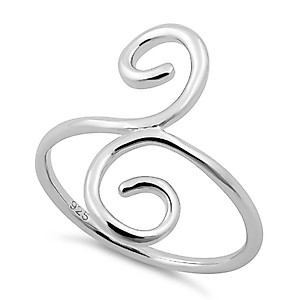 Heartbeat Sterling Silver Swirl Pattern Bypass Thumb,Index Finger Ring - (Size 3,4,5,6,7,8,9,10,11,12,13) (6)