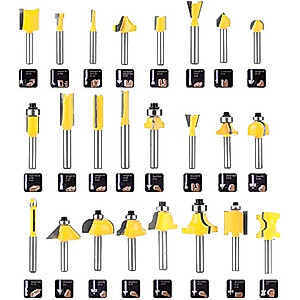 KOWOOD 24X Router Bits Set 1/4 Inch Shank Made of 45# Carbon Steel C3 Alloy Blade for Professional Woodworking