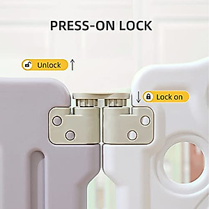 UNICOO – Baby Playpen, Foldable Kids Fence Activity Center, Safety Playard with Lock Door and Games Station Non-Slip Rubber Bases, Adjustable Shape, Portable Design for Indoor Outdoor Use (Grey)