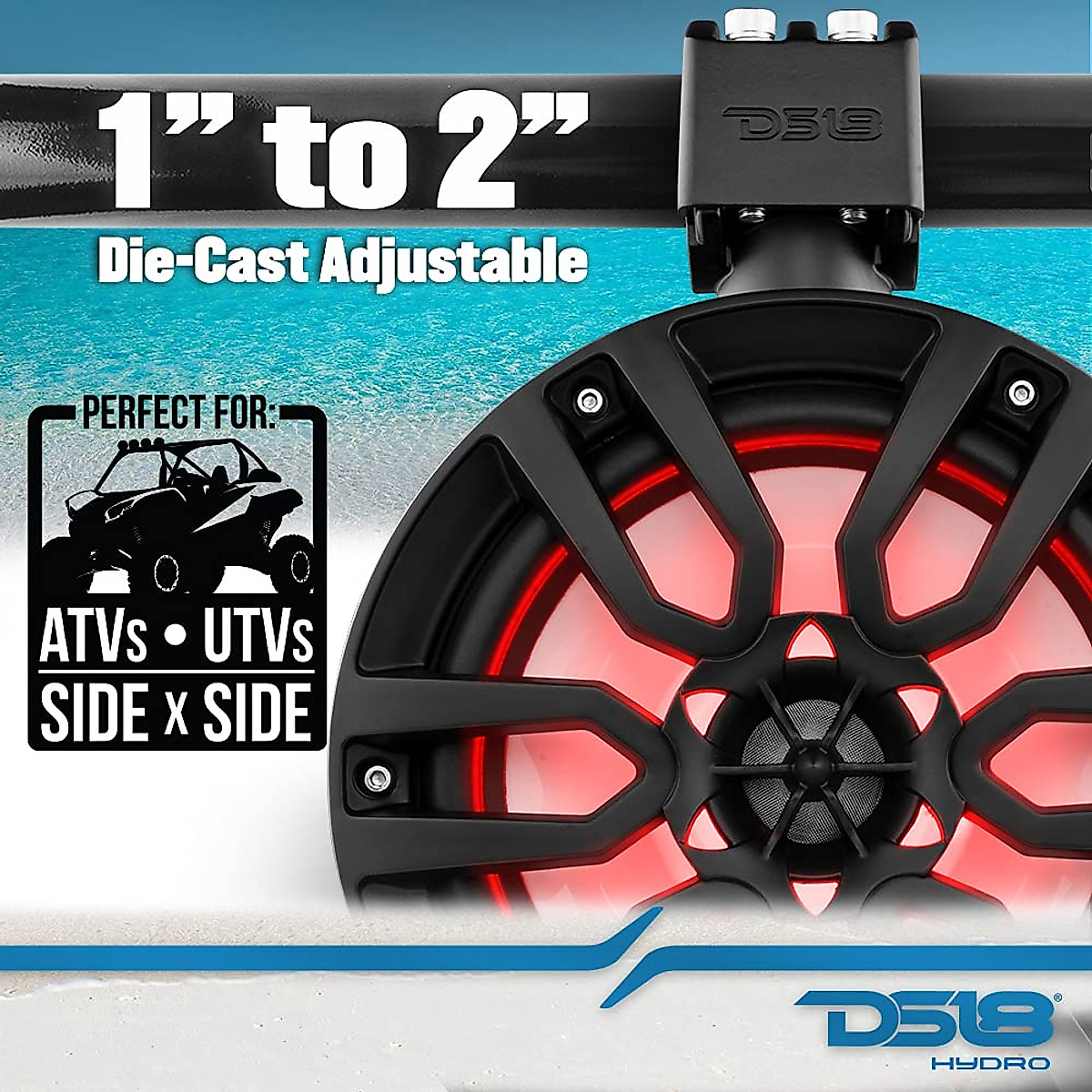 DS18 NXL-X8TP/BK Hydro 8" Marine Water Resistant Wakeboard Towers Speakers with Integrated RGB LED Lights - 375 W Max 125 W RMS 4 Ohms - Great for Boats Motorsports Jeep ATV & UTV - Pair