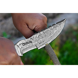 Ottoza Tracker Knife & Ram Horn Handle - Damascus Hunting Knife - Horizontal Carry Knife Sheath 262