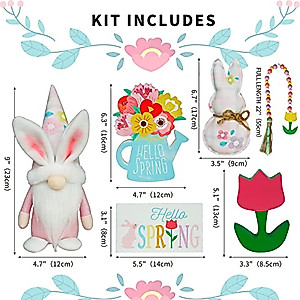 Spring Easter Decorations, 6PCS Easter Bunny Gnome Tiered Tray Decor, Plush Bunny, Easter Gnome Plush, Spring Wood Signs, Flower Bead Garland, Easter Farmhouse Kitchen Table Decor