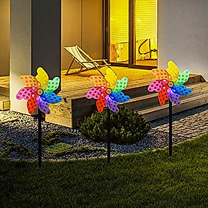 2 Pack Garden Pinwheel Solar Wind Spinner Lights Decorative Solar Stake Light Waterproof LED Yard Windmills Outdoor for Pathway Walkway Party Decor