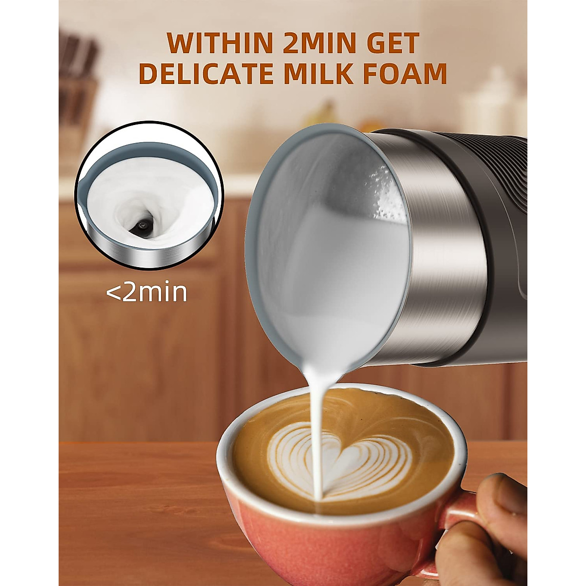 4 in 1 Electric Milk Frother and Steamer, Milk Warm Frother for Hot Chocolate, Latte, Cappuccino, Stainless Steel Automatic Hot Cold Foamer-Coffee Steamer Foam Maker