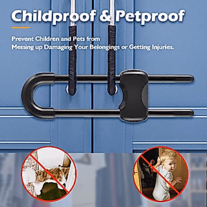 10 Pack Cabinet Locks for Babies, Baby Proofing Cabinet Locks, Adjustable U-Shaped Sliding Cabinet Child Safety Locks Childproof Latches for Knob Handles on Kitchen Storage Door Closet Dresser (Black)