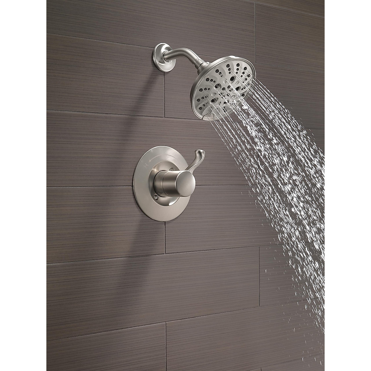 Delta Faucet Esato 14 Series Single-Handle Shower Faucet, Shower Trim Kit with 5-Spray H2Okinetic Shower Head, SpotShield Brushed Nickel 142897-SP (Valve Included)