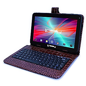 LINSAY 10.1" Quad Core 2GB RAM 32GB Android 11 Tablet with Brown Crocodile Style Keyboard