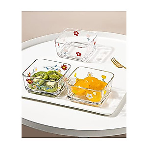 yaocoral 2 Pack 9 OZ Mini Floral Candy Dish Small Glass Candy Bowl for Dessert,Snack,Fruit,Yogurt,Dipping,Side Dishes,Kitchen Prep,Clear Square Serving Bowls