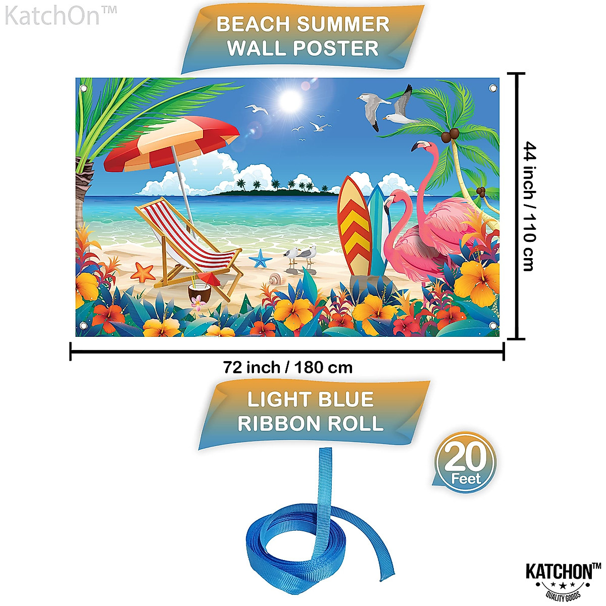 KatchOn, XtraLarge Beach Photo Backdrop - 72x44 Inch | Summer Backdrop for Beach Party Decorations | Beach Backdrop, Hawaiian Beach Theme Party Decorations | Summer Banner for Summer Party Decorations