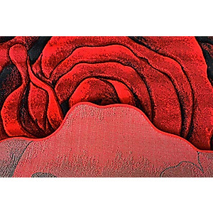 Flowers 3D Effect Hand Carved Thick Artistic Floral Flower Rose Botanical Shape Area Rug Design 304 Red 2'7''x2'7'' Round