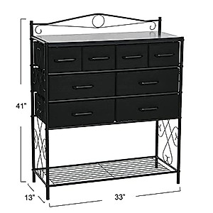 Household Essentials Victoria Dresser Table Storage Organizer with 8 Drawers and Shoe Shelf Black Metal Frame and Black Oak Wood Grain Top