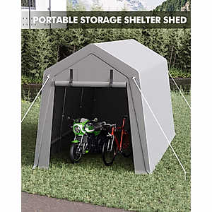 VORTEXTOVE Motorcycle Storage Sheds 7x15 FT, Portable Shed with Rolled up Zipper Door, Waterproof, Storage Tent Heavy Duty for Motorcycle, Bike, Firewood, Garden Tools, Grey