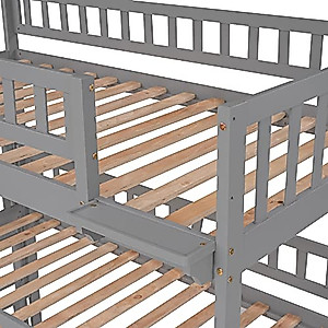 DEYOBED Triple Wooden Bunk Bed - Twin Over Twin Over Twin with Slide and Dual Ladders | Ultimate Sleep and Play Solution for 3 Kids and Teens