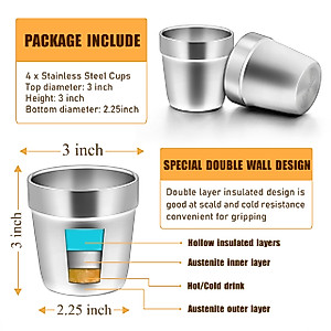 HaWare Metal Cups for Toddlers Kids, 6 Ounce Stainless Steel Double Wall Insulated Tumblers, Espresso Cups Mugs, Stackable Drinking Glasses for Party Camping Outdoor, Dishwasher Safe - 4 Packs