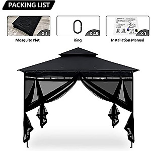 Mosquito Net for Outdoor Patio and Garden, Screen House for Camping and Deck, Zippered Mesh Sidewalls for 10x 10' Gazebo and Tent,Outdoor Gazebo Screenroom, (Black)…