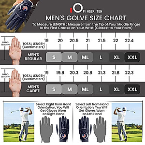 FINGER TEN Golf Gloves Men Left Handed Golfer 2 Pack Right Hand with Ball Marker Leather Premium Weathersof Grip Soft Mens Golf Glove (Blue,Medium,Worn on Right Hand)