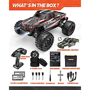 BEZGAR HM165 Brushless Hobby Grade 1:16 Scale Remote Control Truck - 2.4GHz High Speed 52kmh All Terrains Off Road RC Truck 4WD Car Crawler with 2 Rechargeable Batteries for Boys Kids and Adults