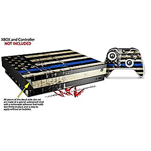 WraptorSkinz Decal Vinyl Skin Wrap Compatible with Xbox One X Console and Controller - Painted Faded Cracked Blue Line Stripe USA American Flag