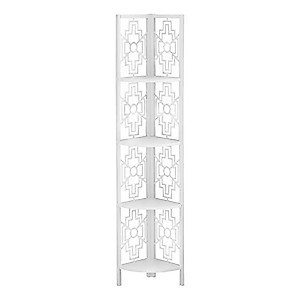 Monarch Specialties I 3623 Bookshelf, Bookcase, Etagere, Corner, 4 Tier, 62" H, Office, Bedroom, Metal, Laminate, White, Transitional