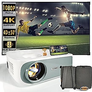 5G WiFi Bluetooth Projector,Home Theater Video Projector 4K Projector ±50° Support 4D Keystone Correction, Native 1080P Full HD Outdoor Movies Projector, Compatible with TV Stick, iOS, Android, PS5