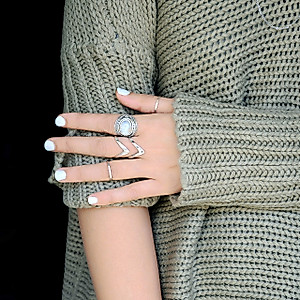 Boho-Magic Sterling Silver Chevron Ring for Women Statement Large Wide Band Full Finger (8)