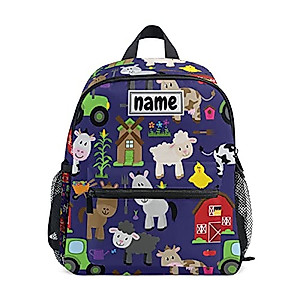 Glaphy Custom Kid's Name Backpack, Farm Animal Pattern Toddler Backpack for Daycare Travel, Personalized Name Preschool Bookbags for Boys Girls