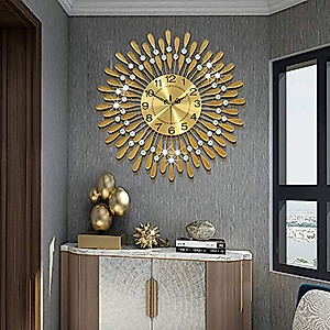 JUGV Large Wall Clock Metal Decorative Wall Clocks 3D Non-Ticking Silent Quartz Clocks with Arabic Numerals for Living Room Home Kitchen Decor