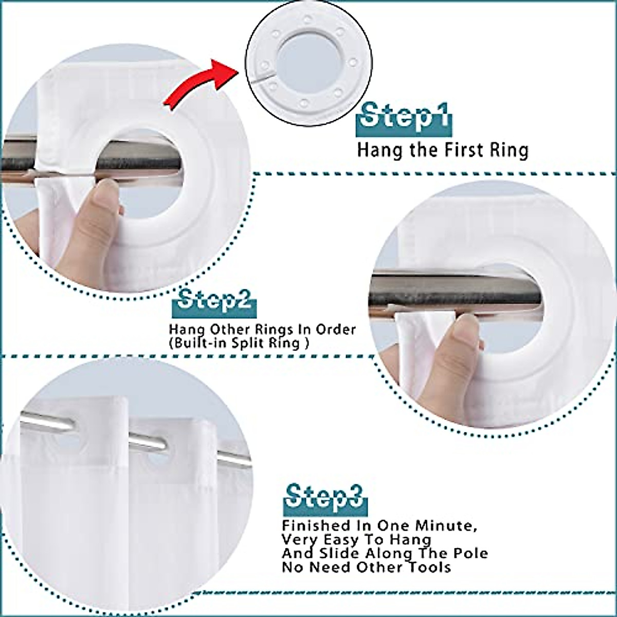 Conbo Mio Hotel Grade Fabric Shower Curtain with Snap in Liner for Bathroom with See Through Top Window, Spa, Machine Washable, Shower Curtain (Check-White,71Wx74H)