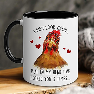 BECHUSKY Chicken Mug - Chicken Gifts - Funny Chicken Lover Gifts for Mom Dad, Chicken Gifts for Chicken Men Women, I May Look Calm Chicken Coffee Mug 11OZ