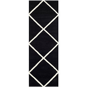 SAFAVIEH Chatham Collection 2'3" x 5' Black/Ivory CHT720K Handmade Diamond Trellis Premium Wool Accent Rug