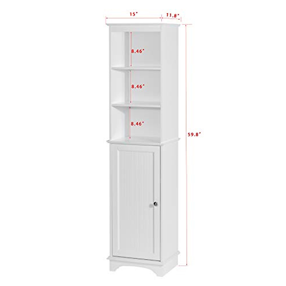 Spirich Home Freestanding Storage Cabinet with Three Tier Shelves, Tall Slim Cabinet, Free Standing Linen Tower, White