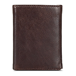 Eddie Bauer Men Signature Trifold Wallet, Leather Logo-Brown, One Size