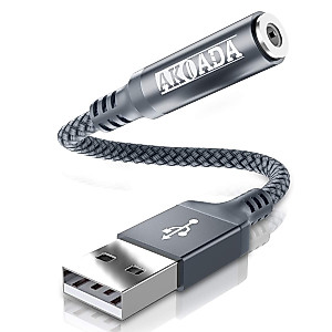 AkoaDa USB to Audio Jack Adapter(18cm), External Sound Card Jack Audio Adapter with 3.5mm Aux Stereo Converter Compatible with Headset,PC, Laptop, Linux, Desktops, PS4 and More Device (Grey)