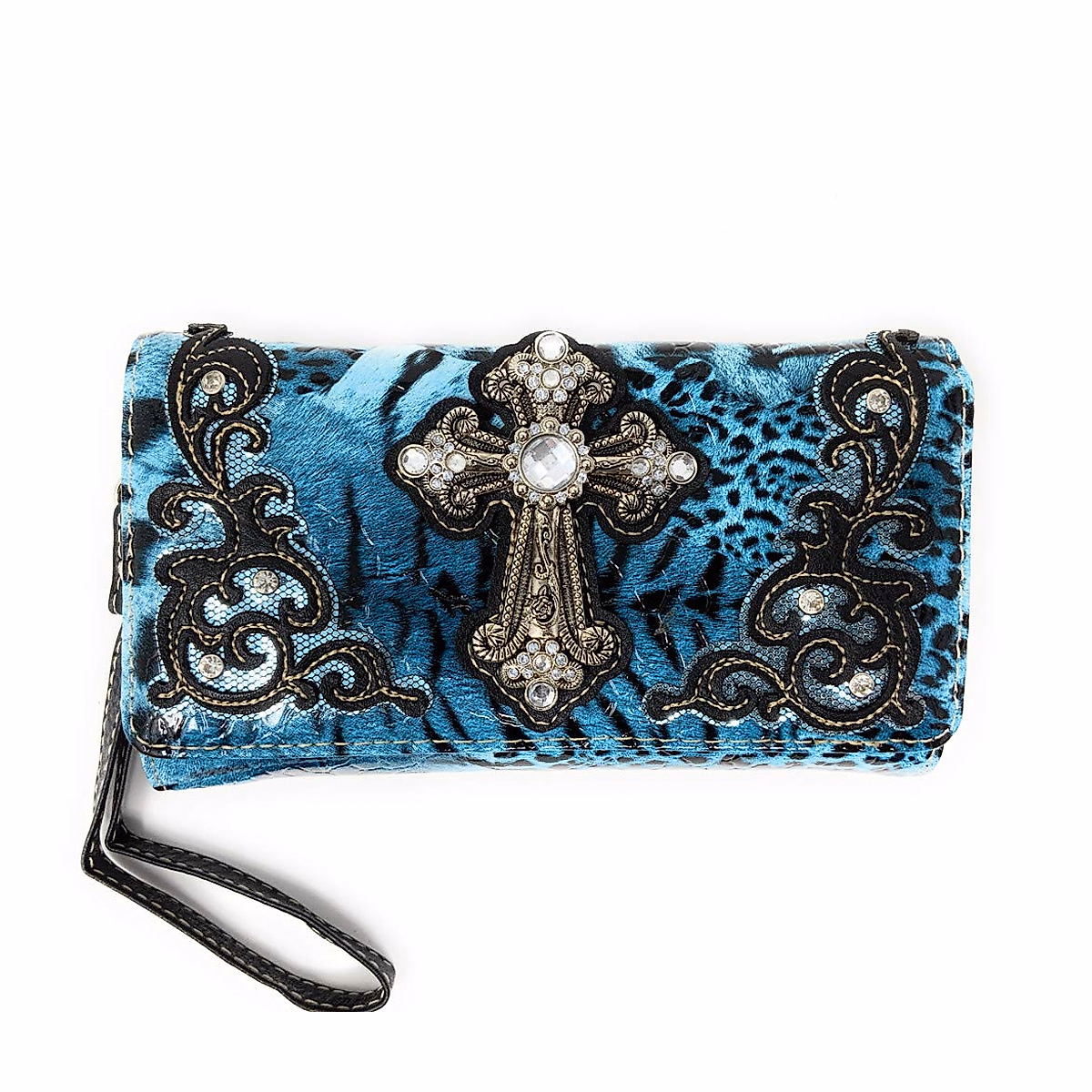 Premium Rhinestone Cross Buckle Leopard Concealed Carry Handbag with Matching Wallets in 2 colors (Pink buckle wallet only)