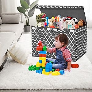 VERONLY Large Toy Box Chest Storage with Lid - Collapsible Kids Toys Boxes Organizer Bins Baskets with Handles for Boys, Girls,Nursery,Playroom,Clothes,Blanket,Bedroom(300D gray)