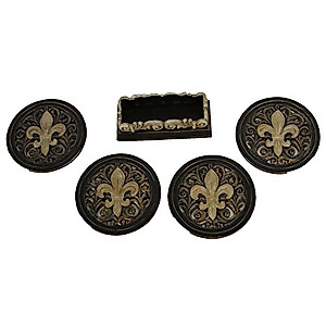LL Home Fleur-De-Lis Carved Scrolls 4 Coaster Set