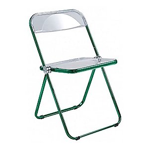 LeisureMod Lawrence Modern Transparent Acrylic Folding Chair with Metal Frame (Green)