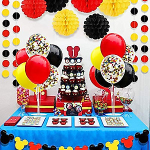 TONIFUL Mouse Birthday Table Decorations Red Yellow Black Table Centerpiece Balloons Stand Holder Kit for Mickey Party Theme Favors Baby Shower Kids Party Supplies