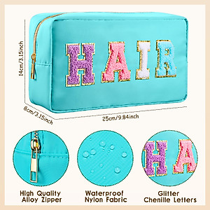 Remerry 4 Pcs Makeup Bag Travel Cosmetic Bag Organization Chenille Letter Toiletries Stuff Pouch Preppy Waterproof Bag Gift for Women Girl Teen(Classic, Nylon)