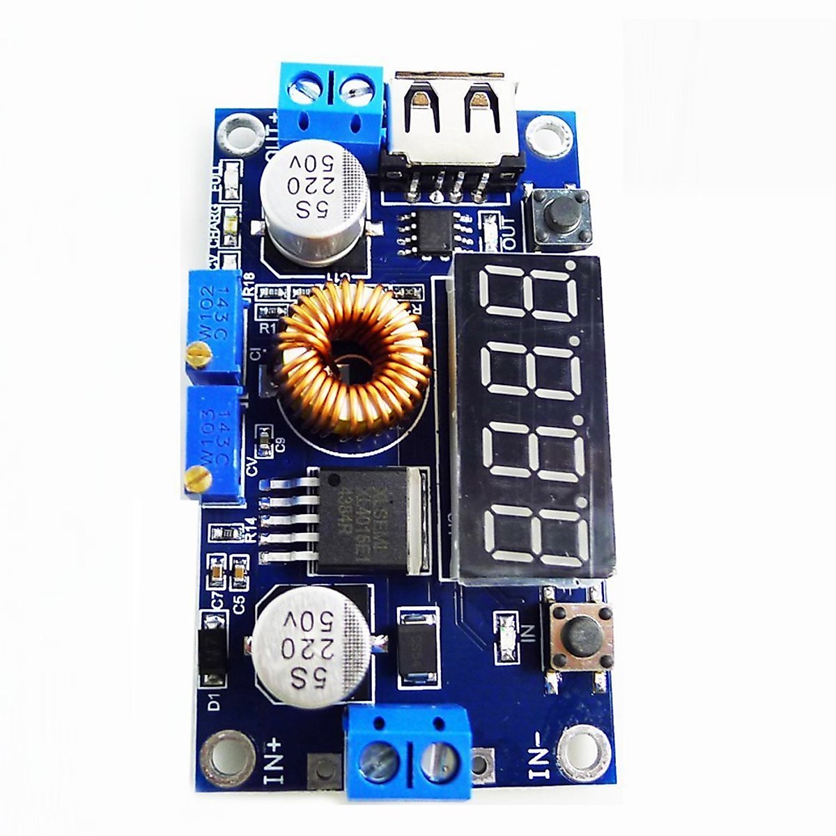 JacobsParts XL4015 5A DC-DC Buck Step Down Voltage Constant Current Converter Module Adjustable Power Regulator Board with LED Voltmeter & USB Output
