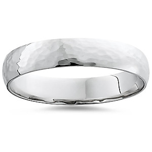 P3 POMPEII3 14K White Gold 4mm Hammered Wedding Band Ring New - Size 8