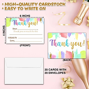 Kids Thank You Cards Fill in the Blank, Art Painting Thank You Cards, Gold Foil Greeting Cards, Thank You Notes For Boys Girls, Birthday Party Decorations Favors (20 Cards With 20 Envelopes) -12
