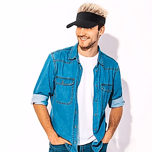 Regilt Adjustable Sun Visor Hat with Wig Spiked Hairs Fashion Baseball Golf Cap for Men & Women (3pcs-Black Gray)