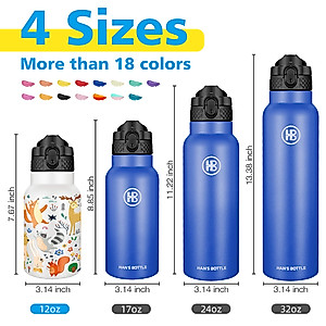 Han's Bottle Kids Water Bottle with Straw Lid - Insulated Stainless Steel Reusable Tumbler for Toddlers,Girls,Boys,Thermo Mug,12oz,Forest Animals