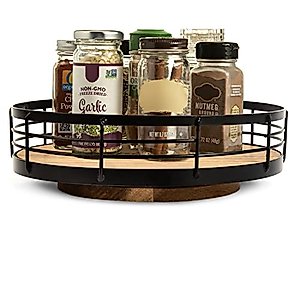 Gennua Kitchen 10” Acacia Wood Lazy Susan Turntable Organizer for Spices, Condiments, and More - Wooden Cabinet and Pantry Organization and Storage - Practical Gift Idea for Wedding or Housewarming