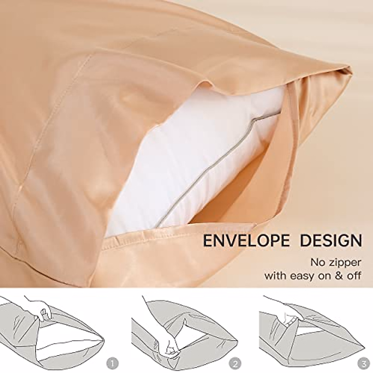 Acrafsman Satin Pillowcases for Hair and Skin King, Microfiber Silk Pillowcases 2 Pack, Shrinkage and Fade Resistant Pillow Covers Set of 2 with Envelope Closure King Size(Champagne, 20x40inches)