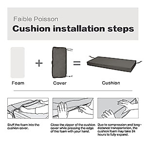 Faible Poisson Outdoor Bench Cushion, 36 x 18 Inch Waterproof Porch Swing Cushions Garden Patio Furniture Cushions with Handle and Anti-Slip Straps for Indoor Backyard Seat Pads, Dark Grey