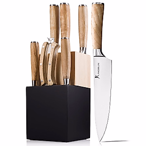 Kangdelun Natura Series 8 PCS Knife Block Set, Ultra Sharp High Carbon Stainless Steel with Wooden Handle